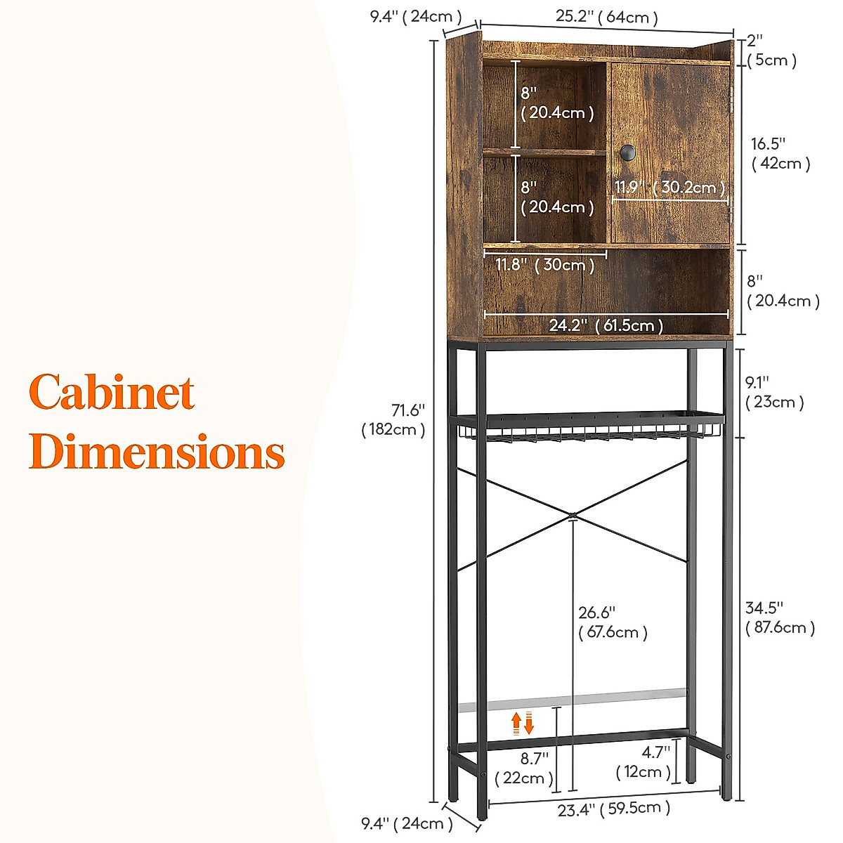 Lifewit Over The Toilet Storage Cabinet, Bathroom Organizer Shelves Over Toilet Storage, Freestanding Bathroom Rack Space Saver with Adjustable Shelves, Light Brown