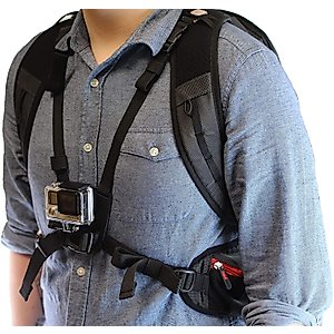 Navitech Action Camera Backpack & Red Storage Case with Integrated Chest Strap - Compatible with DragonTouch Vision 3 Pro Action Camera