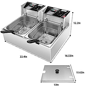 Swinod Commercial Deep Fryer with Basket, 12 Liter Adjustable Temperature Fryer 3400W