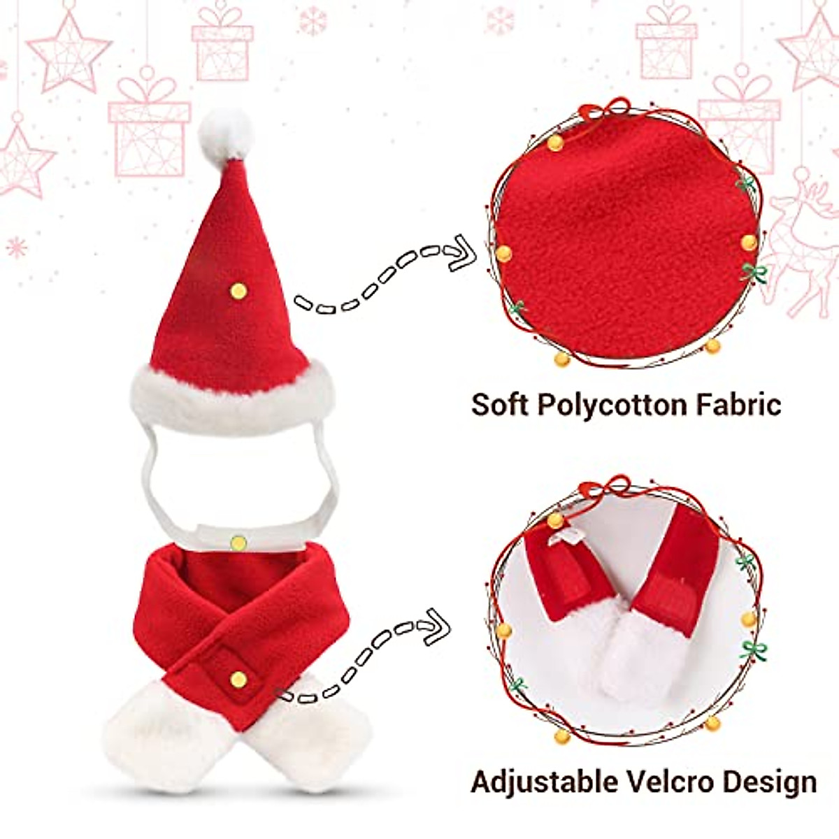 PETLESO Cat Santa Hat with Scarf, Christmas Hats for Cats Pet Santa Hat Christmas Costume for Cat Rabbit Puppy Doll, Red S