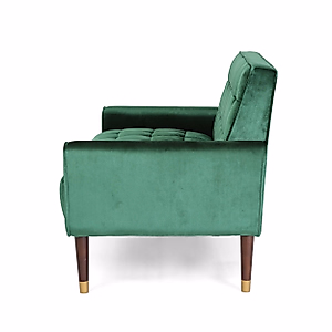 Christopher Knight Home Aubrie Tufted Velvet Loveseat Tipped Tapered Legs, Emerald and Gold Finish