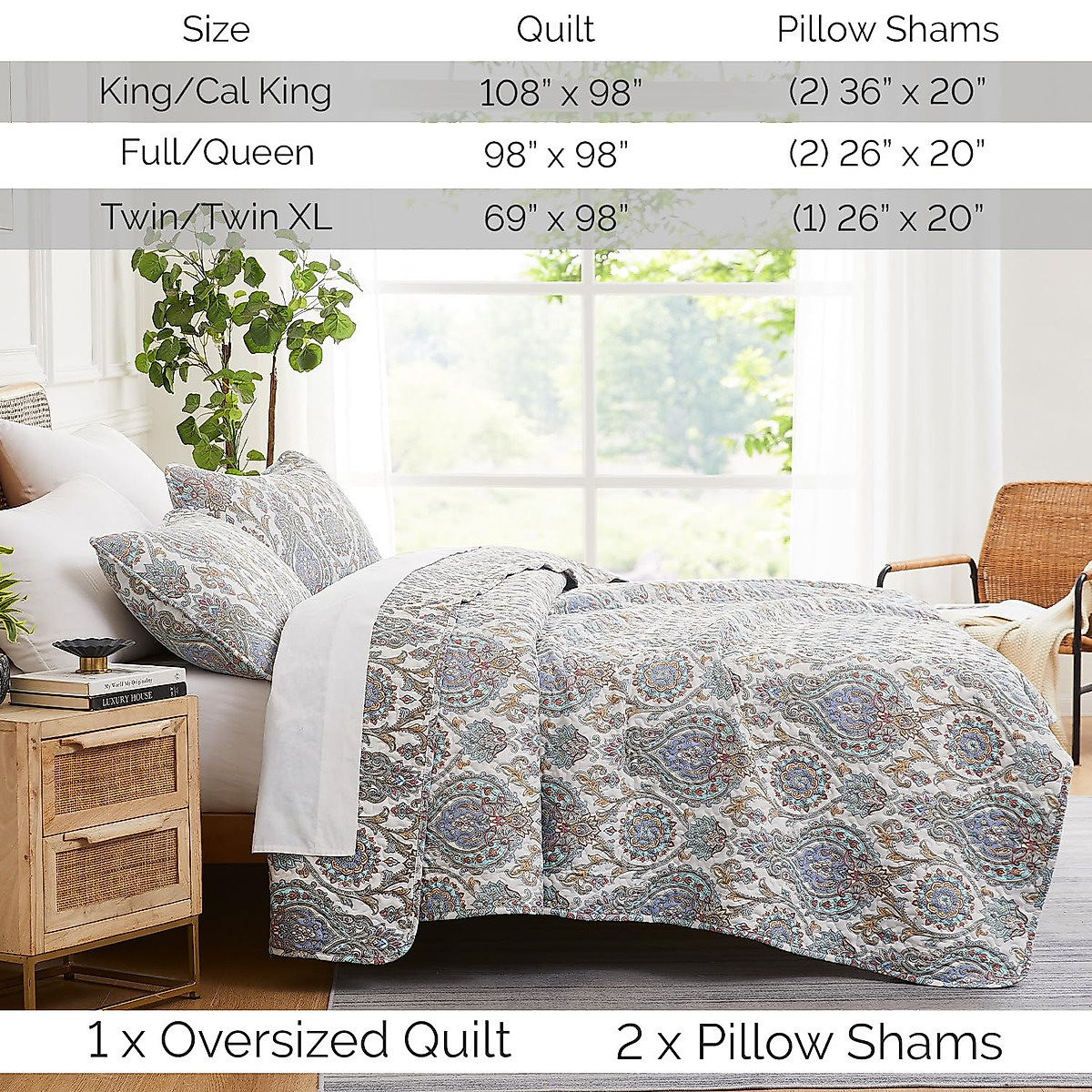 Southshore Fine Living, Inc. Boho Paisley Collection, Premium Quality, Soft, Wrinkle & Fade Resistant, Easy Case, Oversized Quilt Cover Set with 1 Quilt Set and 2 Shams, Full/Queen, Aqua