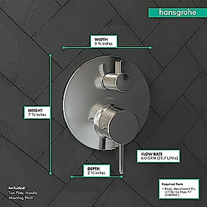 hansgrohe 04230000 S Thermostatic Trim with Integrated Volume Control-Less Valve, 6.75 x 6.75 x 3.00 Inches, Chrome