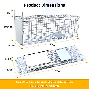 57" Large Humane Live Animal Trap,Collapsible Large Animal Catcher Cage,Cage Traps for Large Dogs up to 55 pounds,Foxes,Coyotes,Bobcat,Similar Sized Animals