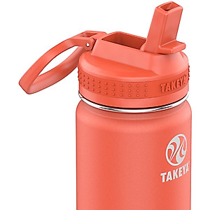 Takeya Actives Insulated Water Bottle With Straw Lid, 22 Oz, Coral