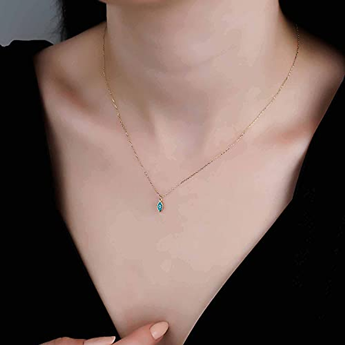 jewelryist Gold Evil Eye Necklace 14k | Blue Evil Eye Jewelry for Women | Good Luck Necklaces for Girls | Minimalist Evil Eye Necklace | Graduation Gift for Daughter | 18" Necklace Length