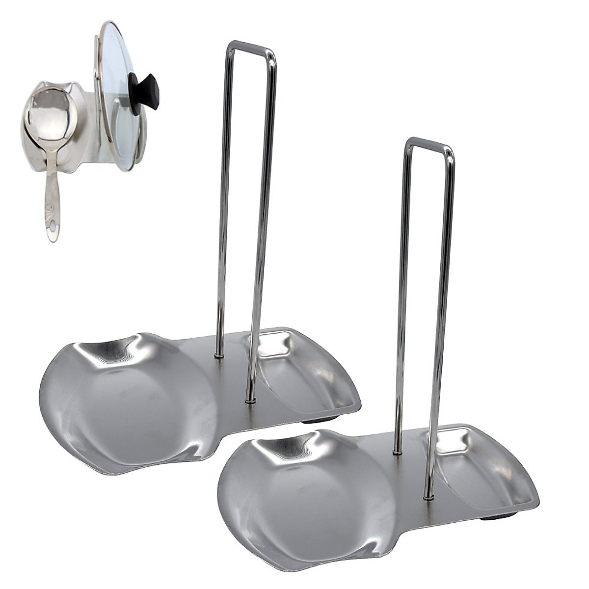 Richohome Stainless Steel Lid and Spoon Rest Pan Pot Cover Lid Rack Stand Spoon Rest Pan Lid Organizer Storage Soup Spoon Rests Kitchen Utensils Holders - 2 Pack
