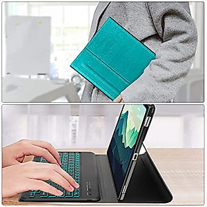 Samsung Galaxy Tab S8+/S7 FE Case with Keyboard 12.4 inch, Detachable Wireless Bluetooth Backlit Keyboard, Slim Smart Cover with S Pen Holder for Galaxy Tab S8+ 2022/S7 FE 2021/S7 Plus 2020, Green