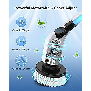 Electric Spin Scrubber, Leebein 2023 Cordless Cleaning Brush with 8 Replaceable Brush Heads & Adjustable Extension Handle & 3 Rotating Speeds, Power Cleaning Brush for Bathroom/Tub/Floor/Tile/Car