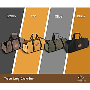 WHITEDUCK TUFF Large Firewood Carrier 21 Oz. Heavy Duty Waxed Canvas Log Carrier Holder for Fireplace, Carrying Wood Indoor & Outdoor (Black, Tote Shape (23"x10"x12"))