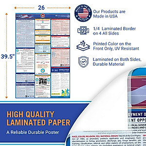 2023 California State & Federal Labor Law Poster - OSHA Workplace Compliant & Required - Current with Mandatory Updates for 2023 - UV Laminated & Waterproof - 25" x 39" (English)