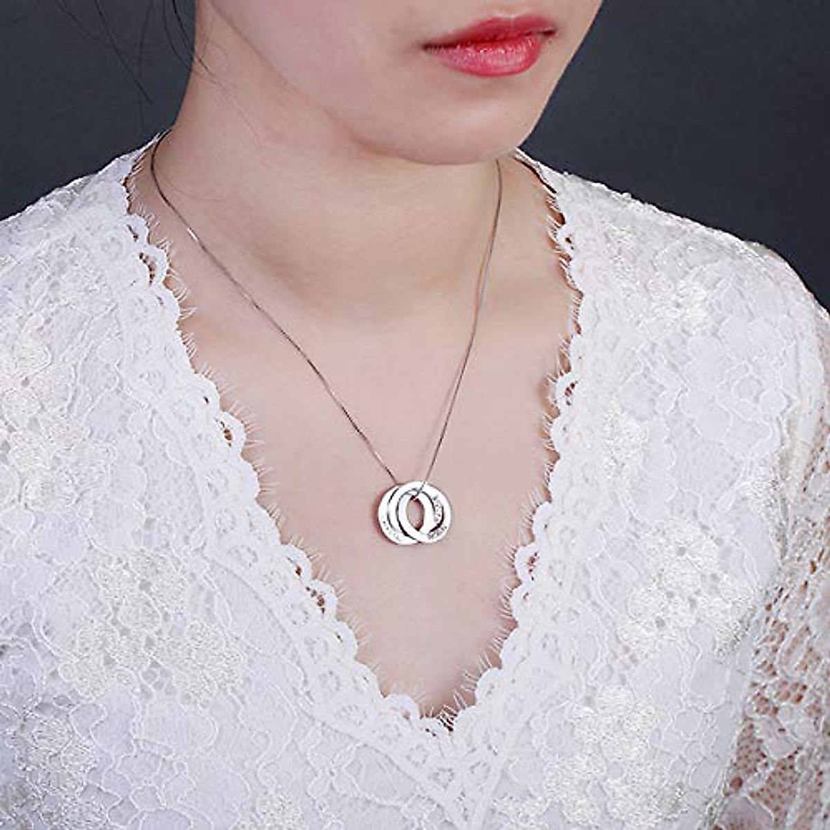 Getname Necklace Personalized Custom Engraved Russian Ring Necklace Family Name Necklace Sterling Silver 925 Mother' s Day jewelry 2 Name & 3 Name & 4 Name & 5 Name