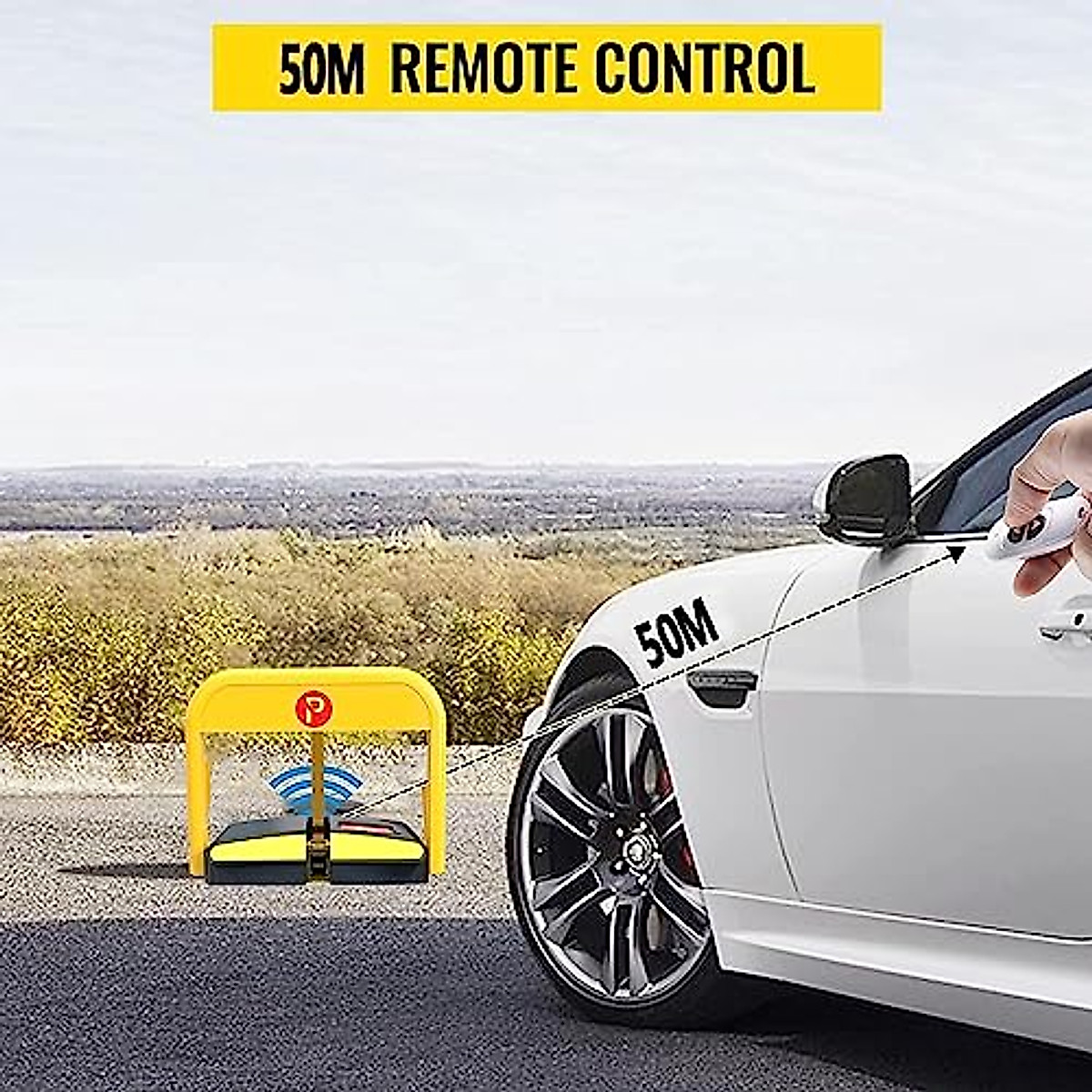 Parking Barrier Post Safety Bollard Remote Control Parking Lock, Automatic Barrier Alarmed Carport Tool Electric Parking Barrier, Mini Security Post for Driveways Carports, Parking Space Lock Folding