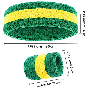 WILLBOND 3 Pcs Sweatbands Set 80s Neon Sports Headband Tennis Striped Sweat Band Paris Sports Competitions Sports Games for Men Women Kids Party Supplies(Green and Yellow,Striped Style)