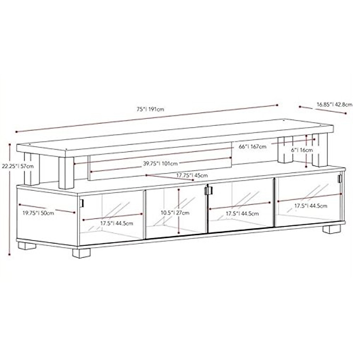 BOWERY HILL TV Stand for 80 Inch TV, Entertainment Console with Storage Shelf for Living Room, Tempered Glass Top and Wood, Black