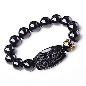 c1lint7785631 Women's bracelets Men's bracelets Buddha Pendant Necklace Bodhisattva Amulet Talisman Made of Obsidian Bracelets Bracelet Amulet (Manjushri Buddha)