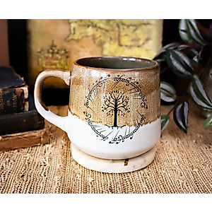 Silver Buffalo The Lord Of The Rings Gondor Elven Text Tapered Pottery Mug | Large Coffee Cup For Tea, Espresso, Cocoa | Holds 18 Ounces