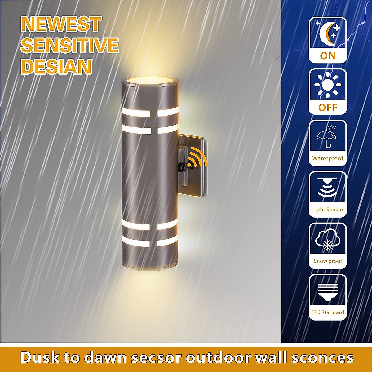 TENGXIN Outdoor Wall Light,Dusk to Dawn Modern Outdoor Wall Sconce with Stainless Steel Cylinder,Brushed Nickel Finsh Wall Mount Light,E26 Socket,IP65 Waterproof,UL Listed. ?Brushed Nickel ?