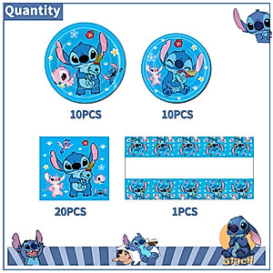 41Pcs Birthday Decorations, 20 Plates, 20 Napkins and 1 Tablecloth for Birthday Party Supplies