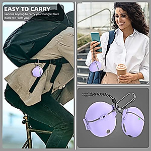 Google Pixel Buds Pro Case(2022), WOFRO Secure Lock Shock-Absorbing Protective Cover Skin for Pixel Buds Pro Accessories with Carabiner & Lanyard [One-Click Pop] (Purple)