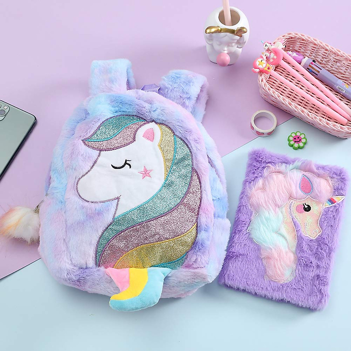 Plush Unicorn Backpack,Mini Unicorn Backpack for Girls, Soft Lightweight Travel Bags for Girls,Purple