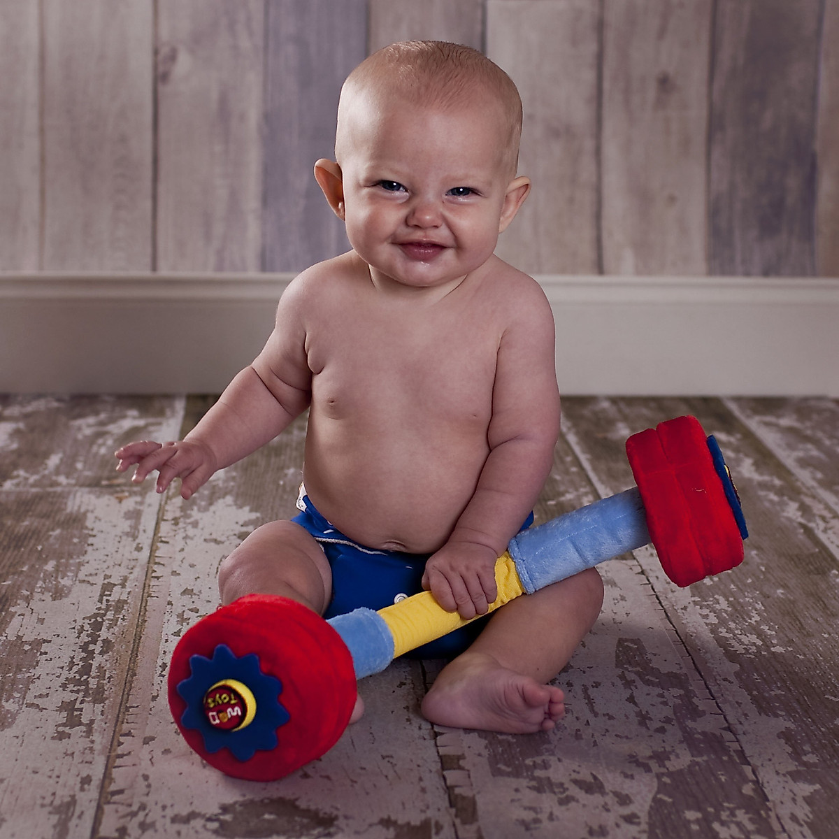 WOD Toys Baby Barbell Plush with Rattle & Sensory Sounds - Safe, Soft & Durable Workout, Exercise and Weightlifting Pretend Play Toys for Toddlers, Newborns, Infants and Babies Ages 0+