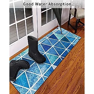 Welcome Mats, Blue Triangle Tile Pattern Door Mat, Non-Slip Absorbent Large 18x47 Inch Outdoor Indoor Mat Low-Profile Floor Mat Doormat for Entryway/Patio/Garage