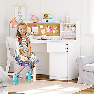 UTEX Kids Study Desk with Chair, Kids Desk and Chair Sets with Hutch and Storage Cabinet, Wooden Children Study Table, Student Writing Desk Computer Workstation for 5-12 Years Old