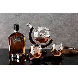 Verolux Whiskey Globe Decanter Set with 2 Etched Glasses in Gift Box - Birthday gifts for men and women - Home Bar Accessories for Bourbon, Scotch, Liquor, Whisky, Gin, Rum, Tequila, Vodka and Brandy