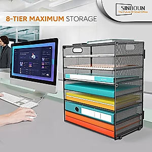 Sinboun 8-Tier Paper Organizer Letter Tray with Handle, Mesh Metal Desk File Organizer Paper Holder Office Organization for School Office Home