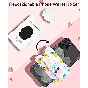CHEAP SUNDAY Detachable Cell Phone Wallet Mobile Phone Kickstand Finger Grip Stand, Selfie and Hand-Free Wireless Charging Compatible for iPhone and Smartphones (Pineapple)