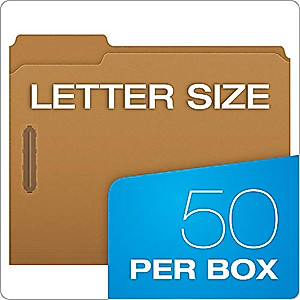 Pendaflex Fastener Folders, 2 Fasteners, Letter Size, Kraft, 1/3 Cut Tabs, in Left, Right, Center Positions, 50 Per Box (FK212),Brown