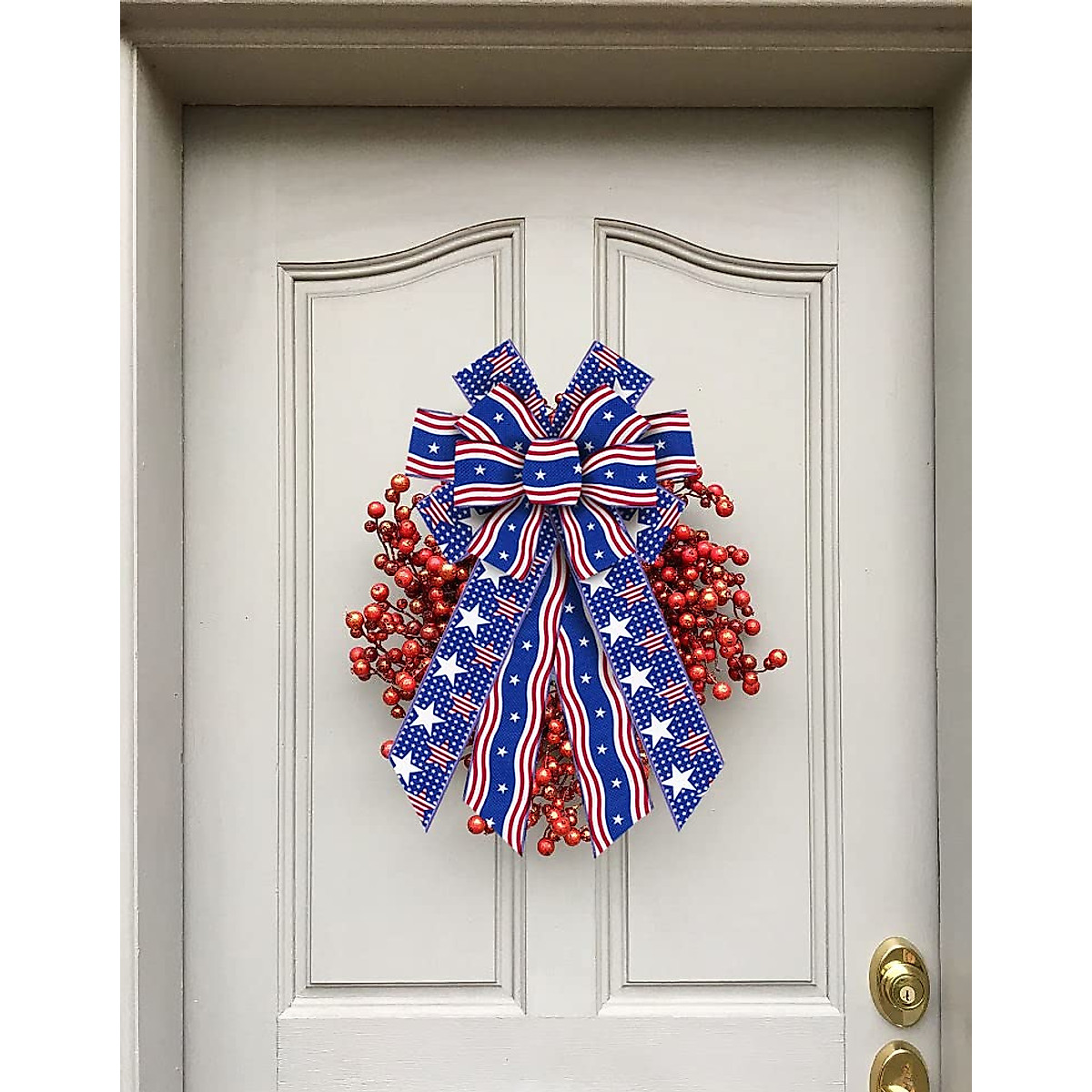 Hying 4th of July Ribbons for Gift Wrapping, Patriotic Wired Edge Ribbons Red Blue Burlap Ribbon American Stars Craft Ribbons for Wreath Bows Flag Day Independence Day Decorations, 2.5"×10 Yards