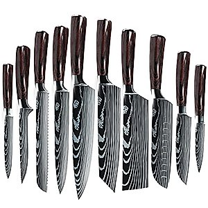 ZENG Kitchen Knife Set 10 PCS, Kitchen Knife Set without Block, Japanese Knife Set Stainless Steel, Chef knife set Professional, Pakkawood Handle, Sharp Knife Set for Vegetable Meat Fruit