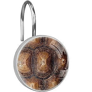 Texture of Turtle Carapace Shower Curtain Decorative Hooks Rings, Crystal GlassStainless Steel Round Shower Curtain Rings and Hooks for Bathroom Shower Rods Curtains 12 pcs