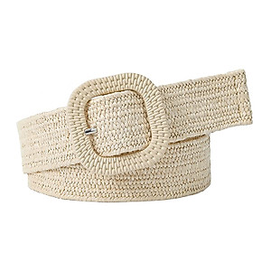 SJYFAL Women Woven Belt Elastic Braided Belt Stretch Waist Belt Buckle Golf Belt Straw Jeans Dress Belts