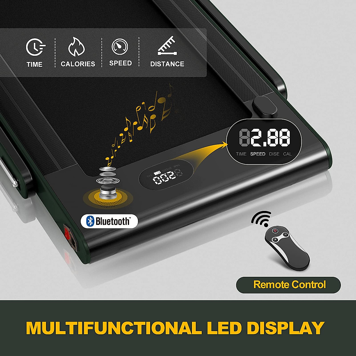 Sporfit 2 in 1 Folding Treadmill,Portable Installation-Free Treadmill with Bluetooth Speaker, Remote Control, APP Control and LED Display, Walking Jogging for Home Office Use, Green