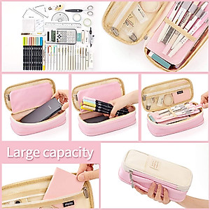 EASTHILL Big Capacity Pencil Pen Case Office College School Large Storage High Capacity Bag Pouch Holder Box Organizer Blue (Pink)