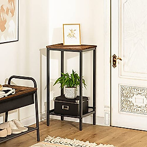 HOOBRO Tall Side Table, Industrial End Telephone Table with Adjustable Mesh Shelves, Small Entryway Table, Laptop Table for Office, Hallway, Living Room, Rustic Brown and Black BF03DH01