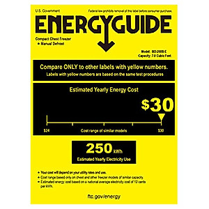 ADT Chest Freezer Free-Standing Top Door Freezers 6.8℉ to -4℉ (Matte Black, 7.0 Cubic Feet)