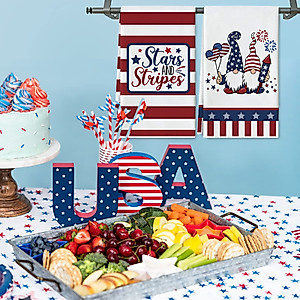 AnyDesign American Flag Gnome Truck Kitchen Towels 18 x 28 4th of July Dish Towels Patriotic Stars Stripes Decorative Hand Drying Tea Towel for Independence Day Memorial Day Cooking Baking, 4Pcs