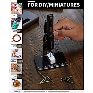 AM ARROWMAX Mini Electric Drill 25 in 1 with Benchtop Press, OLED Display, LED Lights, Gyroscopic, Cordless, 10 HSS & 10 PCB Drill Bits, 3/32-Inch, Keyless Chuck, 5 Variable Modes(SDS PRO PLUS 20)