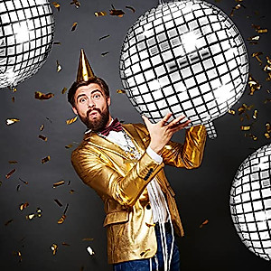 6 Pcs 32 Inch Big Disco Ball Balloon 70s Disco Balloons Disco Party Decoration Large 4D Silver Metallic Disco Balloon Giant Mirror Disco Balloon for 70s Disco Dance Birthday Wedding Graduation