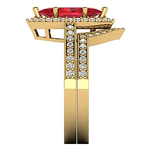 Clara Pucci 2.16ct Marquise Cut Halo Solitaire Simulated Ruby Engagement Promise Anniversary Bridal Ring Band set 18K Yellow Gold 3.5