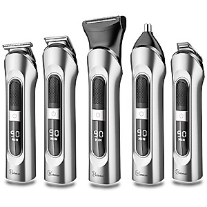 Hatteker Beard Trimmer for Men Hair Clipper Cordless Mustache Nose Trimmer Body Groomer Hair Cutting Kit Precision Trimmer USB Rechargeable Waterproof 5 in 1(Silver)