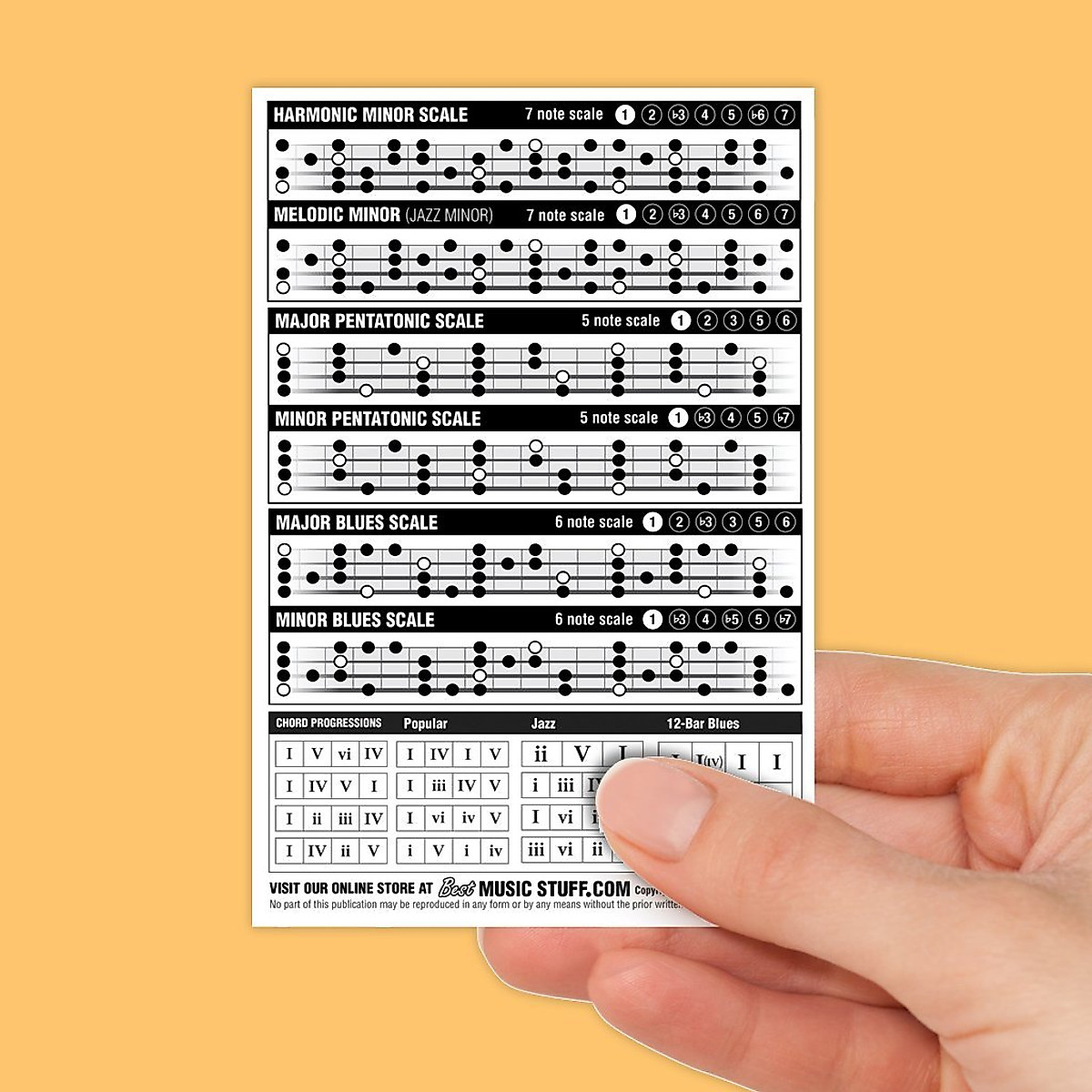 Bass Scales Cheatsheet Laminated and Double Sided Pocket Reference 4"x6" • Best Music Stuff