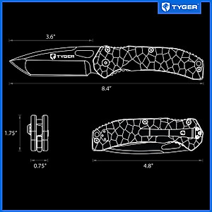 Tyger K4 EDC Folding Pocket Knife | Stone-washed AUS-8 Steel Blade with Black Titanium Ion Carbide Coating | Black G-10 Handle | TG-KF7A2858