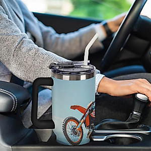 Motocross Dirt Bike Insulated Tumbler with Handle Stainless Steel Travel Coffee Mug with Lid And Straw 40oz