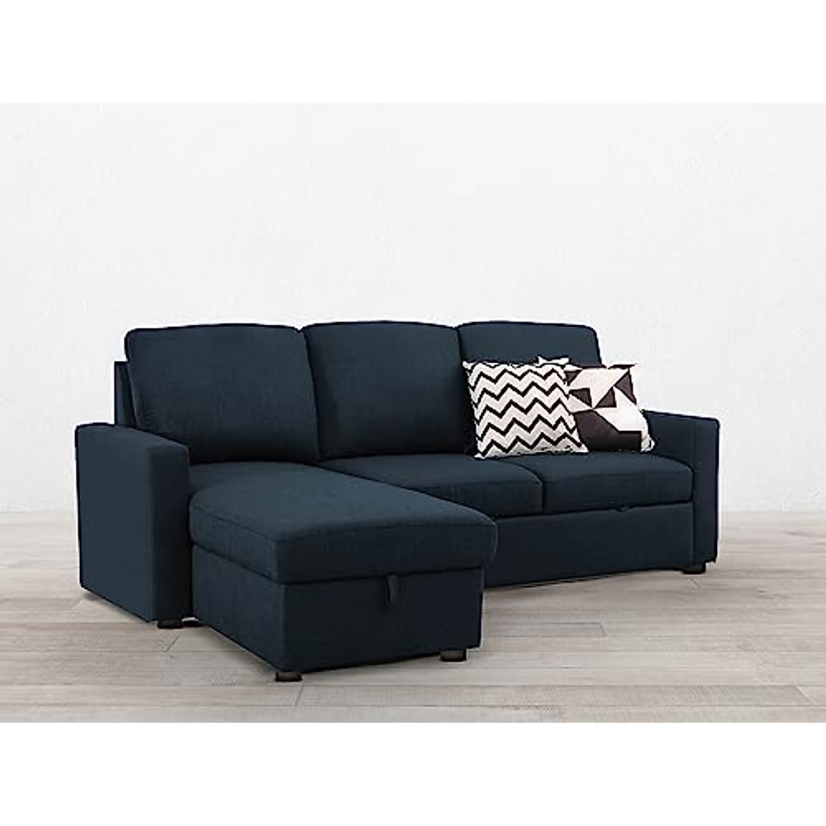 Abbyson Living Newton Sectional Sofa Bed - Upholstered, Reversible Chaise, Pull Out Couch, Navy Blue