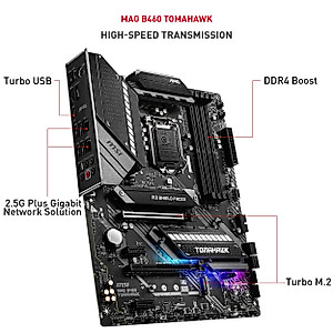 MSI MAG B460 Tomahawk Gaming Motherboard (ATX, 10th Gen Intel Core, LGA 1200 Socket, DDR4, CFX, Dual M.2 Slots, USB 3.2 Gen 2, 2.5G LAN, DP/HDMI, Mystic Light RGB)